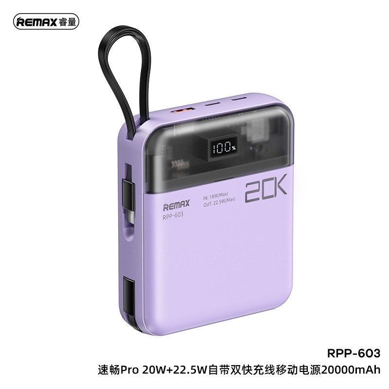 Remax Power Bank With 2 Fast Charging Cables Pd 20W+Qc 22.5W Rohs Power ...